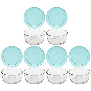 Pyrex (6 7202 Glass Bowls & (6) 7202-PC Turquoise Lids