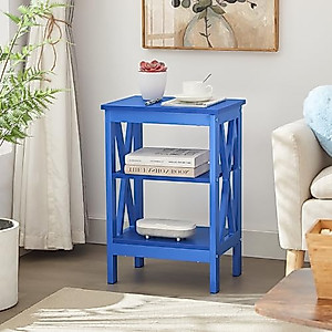 VECELO Nightstands Side/End Table with Storage Shelf Nightstands for Children's Room Living Room Bedroom, Dark Blue