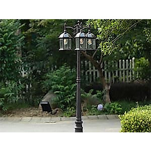 Aluminum Outdoor Lamp Post Birdcage, Hardwired Street Light Post for Outside, 3-Head Pole Light Modern Lamp Post Outdoor Lighting with Clear Glass Panels for Garden Patio Backyard Walkway Driveway