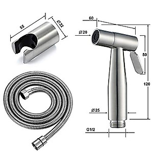 MINJING Toilet Bidet Faucet Set 304 Stainless Steel Brushed Bidet Sprayer with 1.5m Shower Hose