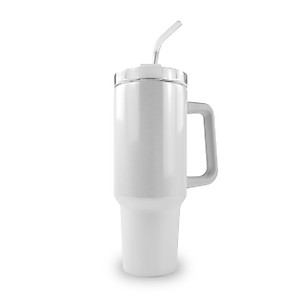 Hogg 40oz Sublimation Tumbler Holographic Traveler - White Shimmer, Blank Sublimation Tumblers with Handle, Bulk Tumblers with Lids, Straws, Removable Handle, 40 oz Sublimation Tumbler