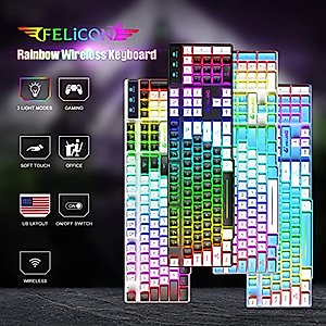 Wireless Gaming Keyboard and Mouse Combo Muti-Color Keycaps Rainbow Backlit Mechanical Feel Keyboard RGB Carck Luminescent Mice Mouse Pad for PC/Mac Gamer, Typist, Travel