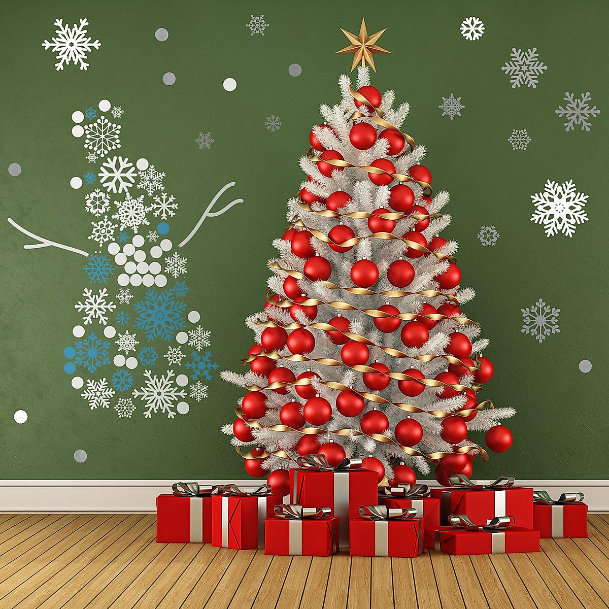 Tenare 305 Pieces Christmas Wall Decals Snowflakes Wall Stickers Christmas Silver and Winter Theme Snowflakes Decals Winter Wall Decals Removable Home Decoration for Christmas Party