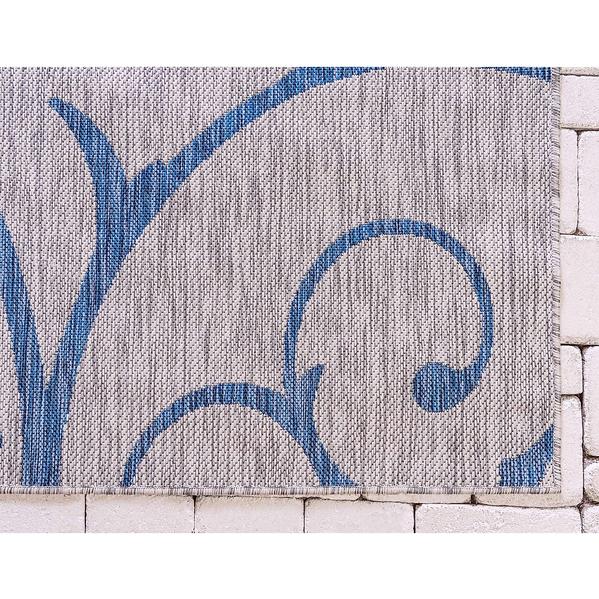 Unique Loom Outdoor Botanical Collection Area Rug - Curl (7' 1" x 10' Rectangle, Gray/ Navy Blue)