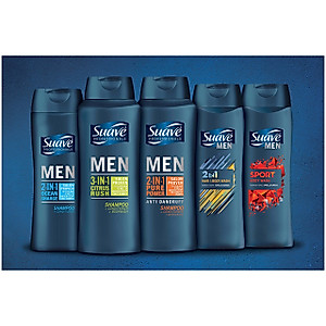 Suave Men 3in1 for Everyday Use Hair, Body and Face Wash Fragrance Bodywash, Shower Gel and Shampoo for Men 15 Fl Oz (Pack of 6)