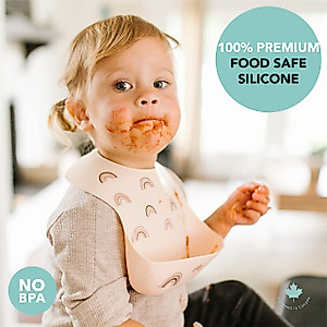 Loulou Lollipop Soft, Waterproof Silicone Feeding Bib for Babies and Toddlers 3 to 36 Months, Easy to Clean, Adjustable Fit and Catch-All Pouch - Rainbow