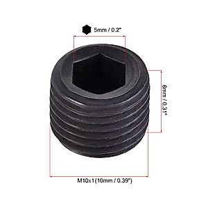 uxcell Carbon Steel Internal Hex Thread Socket Pipe Plug, M10x1 Male Thread Black Pipe Cap, for Garden Pipe Pneumatic Solenoid Valve, 20Pcs