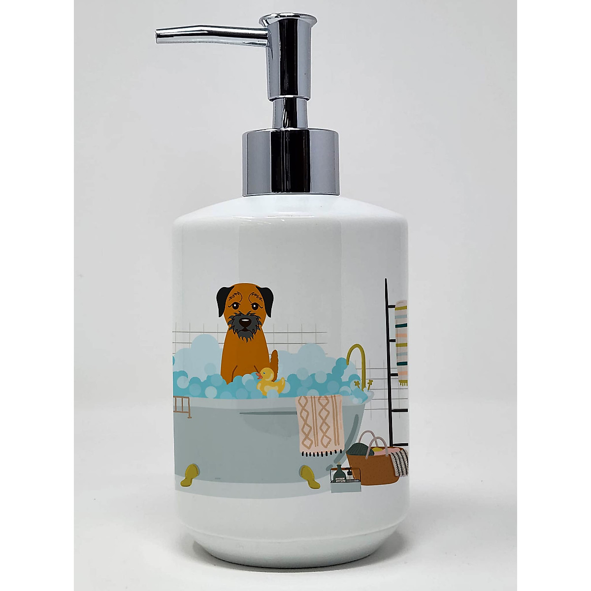 Caroline's Treasures WDK5736SOAP Border Terrier in Bathtub Ceramic Soap Dispenser Hand Soap Dispenser Pump Bottles for Bathroom Kitchen, Empty Refillable Liquid Soap Container
