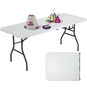 MGHH Folding Table 6ft Plastic Table Camping Table Foldable Adjustable for Picnic,Camping,Kitchen, Party Outdoor Indoor (White)