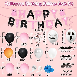 Halloween Pink Birthday Party Decorations Balloon Arch Foil Balloon Banner Bat Hanging Swirl for Halloween Happy Boo Day Baby Shower Party Supplies