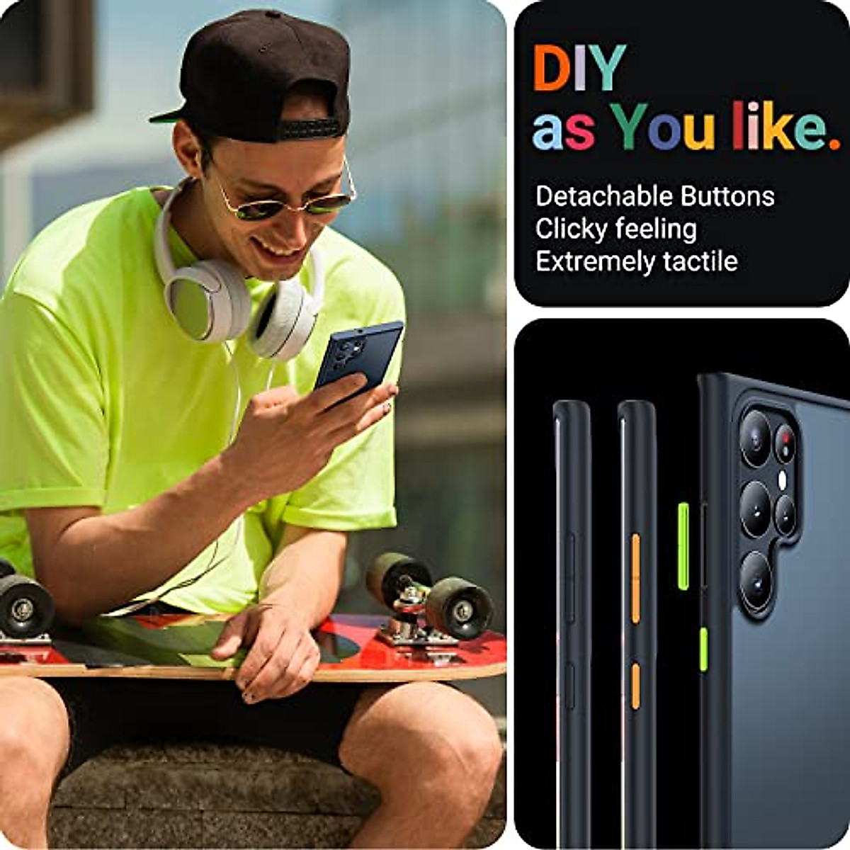 TORRAS Shockproof Designed for Samsung Galaxy S22 Ultra Case, Military Grade Drop Tested Semi-Clear S22 Ultra Case Hard Black Back Soft Edge Slim Thin Protective Galaxy S22 Ultra Case, Black