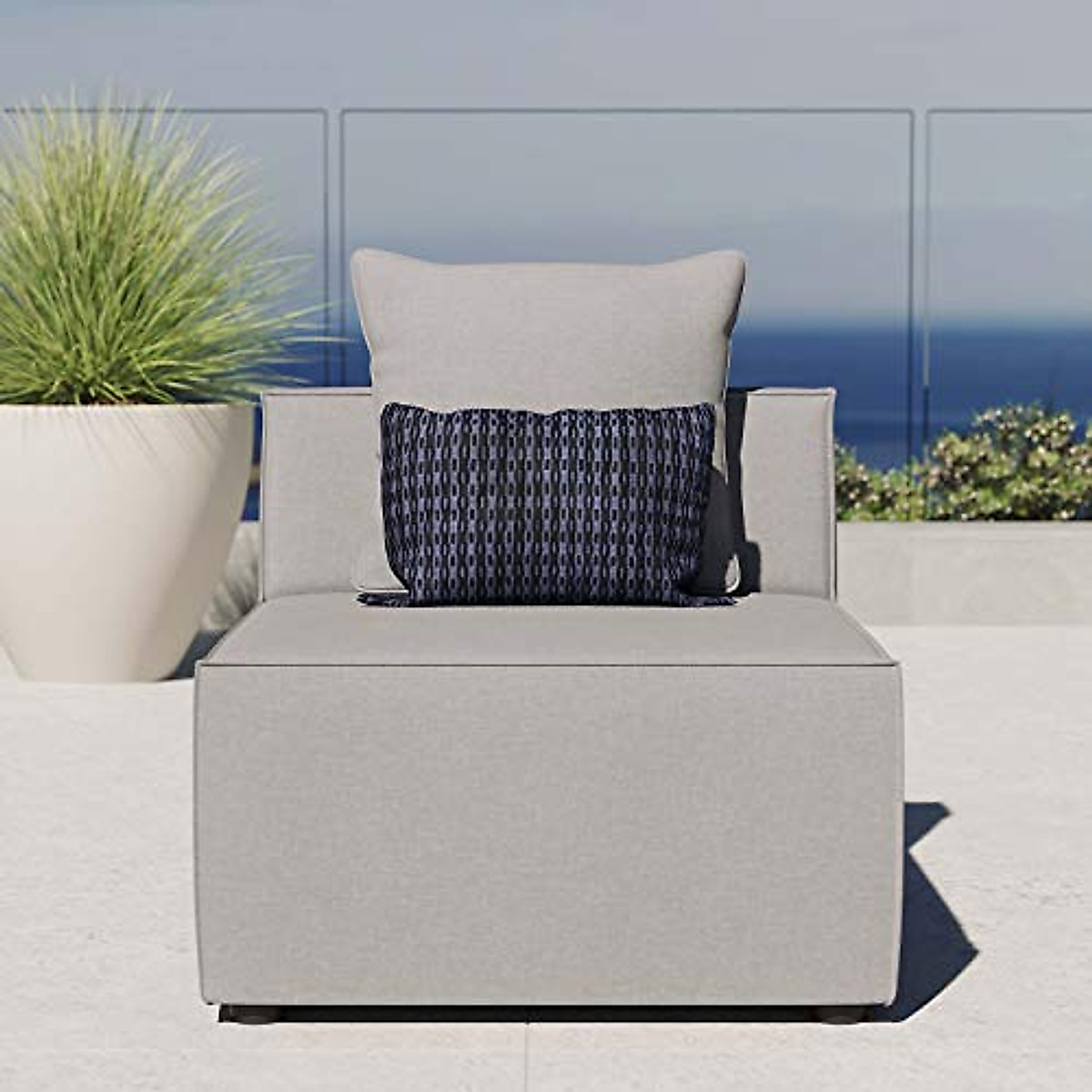 Modway Saybrook Outdoor Patio Upholstered Sectional Sofa Armless Chair in Gray