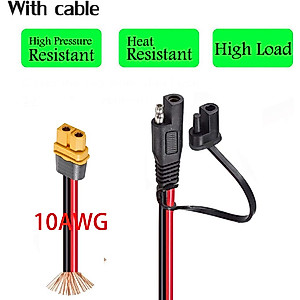 YETOR 10AWG SAE to XT60 Connector Extension Cable,with 15A Protection Fuse for Safety,SAE Plug XT60 Female Adapter Charger Solar Panel Cable for Solar Generator Portable Power Station(2FT)