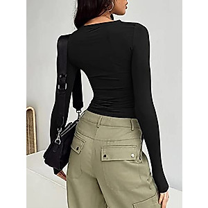 Trendy Queen Long Sleeve Shirts for Women Fall Clothes Fashion 2023 Going Out Tops Long Sleeve Crop Tops Sweaters Workout Basic Cute Y2K Shirts Winter Clothes Teen Girls Black