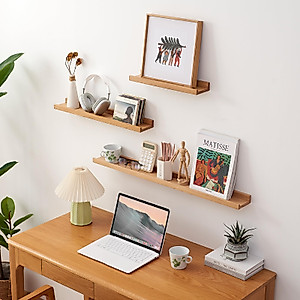 Oak Floating Shelves 24 Inch Wall Shelves for Decor and Storage, 4 Inch Deep Natural Solid Wood Shelf, Picture Ledge Shelf for Bedroom Bathroom Living Room KitchenLaundry Room