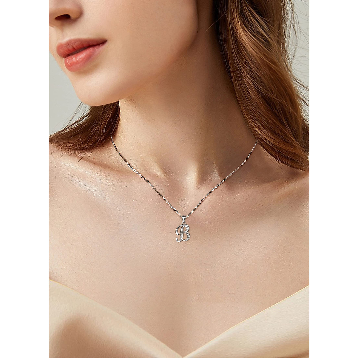 AEONSLOVE B Initial Necklace Sterling Silver Letter B Necklace Alphabet Pendant Cadena de Plata 925 Para Mujer with Cubic Zirconia Letter Jewelry Gifts for Women Daughter Mother Teen Wife Aunt Sister
