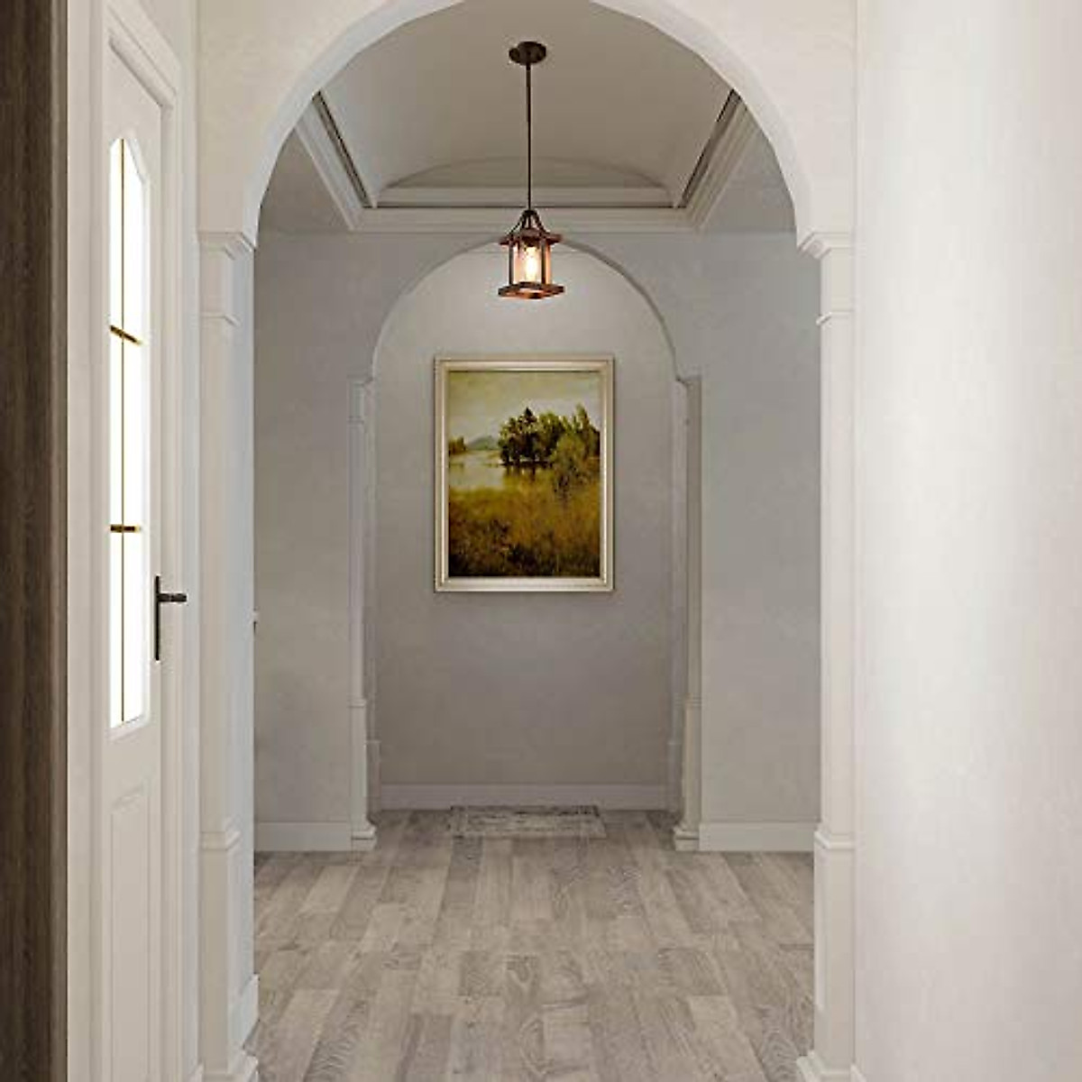 LNC Faux-Wood Pendant Lighting, Farmhouse Hanging Fixture with Glass Shades for Kitchen Island, Bedroom, Dining Room, Hallway and Foyer