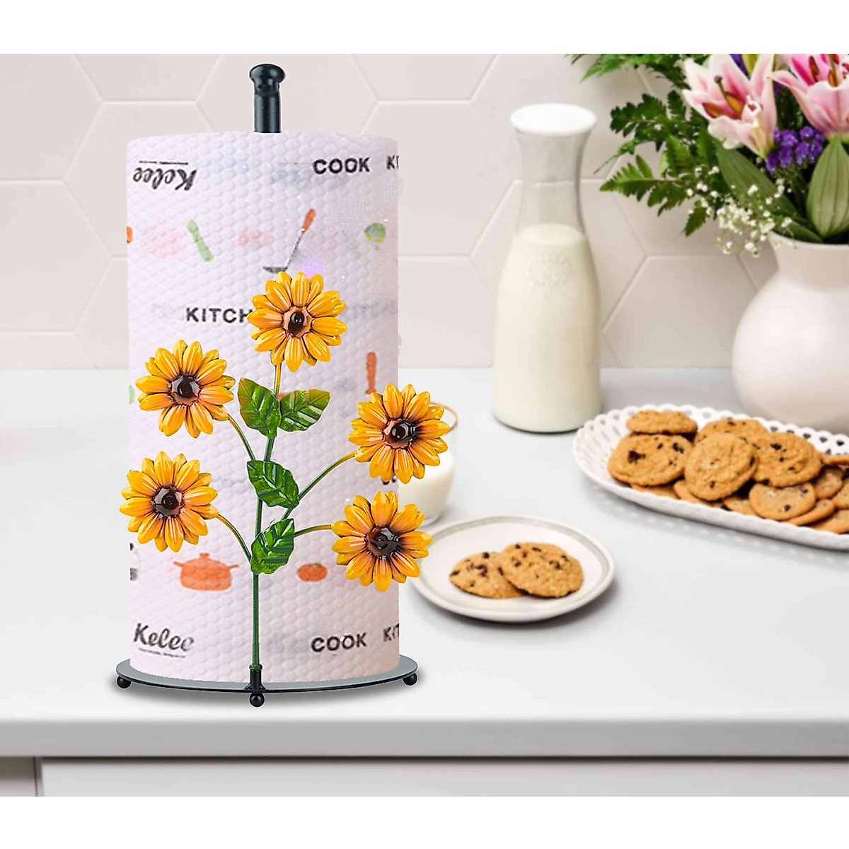 Sunflower Paper Towel Holder Countertop Upgrade Black Paper Towel Holder Stand Kitchen Paper Towels Holder Papertowel Holder Standing Paper Towel Holder Weighted Paper Towel Holder without Paper Towel