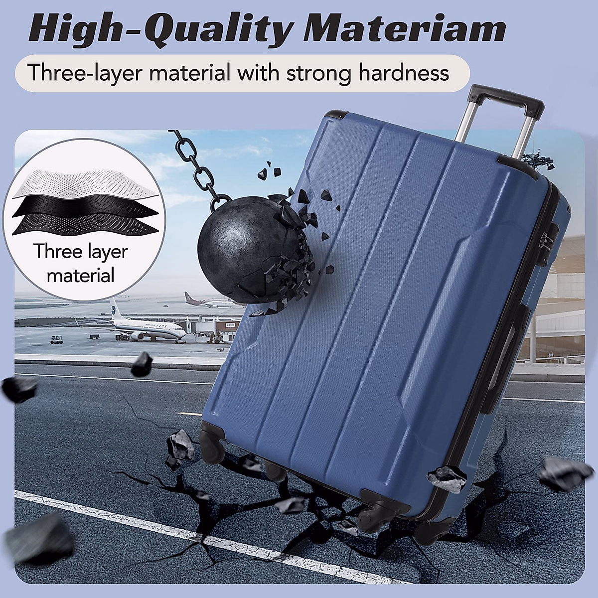 Merax Luggage Expandable Lightweight Spinner Suitcase with Corner Guards (Blue, 3-Piece Set (20/24/28)