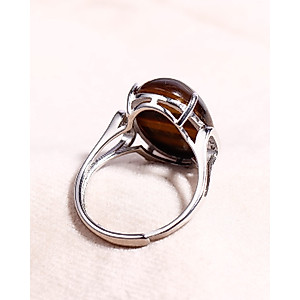 Jewever 925 Sterling Silver Rings for Women Men Genuine Tiger Eye Stone Anxiety Ring Open Adjustable Unisex Jewelry (7-10#)