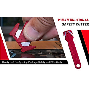 Cardinal Safety Box Cutter with Concealed Stainless Steel Blade, Package Opener Plastic Cutter for Box, Carton, Shrink Wrap, Plastic Straps (Red, Pack of 5)