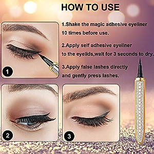 2020 Upgraded Self-adhesive Eyeliner,2 in 1 Eye Liner Pen Diamond Bling Glitter Liquid Eyeliner No Glue, Non Magnetic, Eye Liner for Eye Makeup and Wear Normal False Eyelashes (Queen Pearl White)
