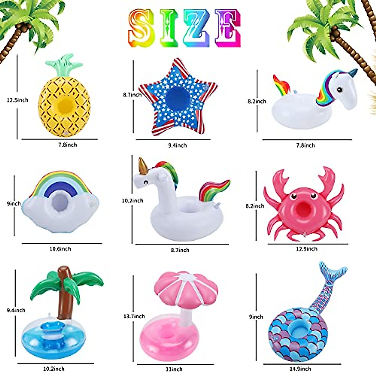 Pool Floaties for Girl Dolls,9 Pack Swimming Inflatable Drink Floats,Inflatable Cup Coasters with Air Pump for Summer Pool Party,Pool Party Ring Drink Holder for 11.42 inch Tall Dolls Pool Toys
