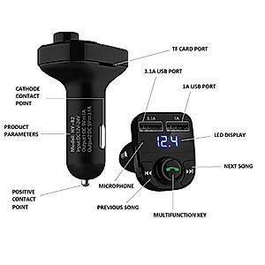 Handsfree Call Car Charger,Wireless Bluetooth FM Transmitter Radio Receiver,Mp3 Audio Music Stereo Adapter,Dual USB Port Charger Compatible for All Smartphones,Samsung Galaxy,LG,HTC,etc.