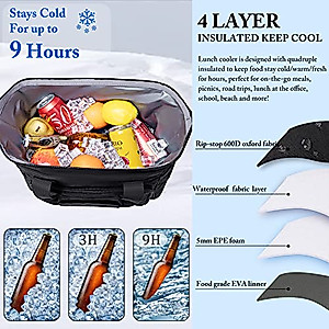 Extra Large Lunch Bag Mens Lunch Box for Work - Leakproof Insulated Lunch Tote Bag for Adults Soft Side Cooler Bag, (Black,20L)