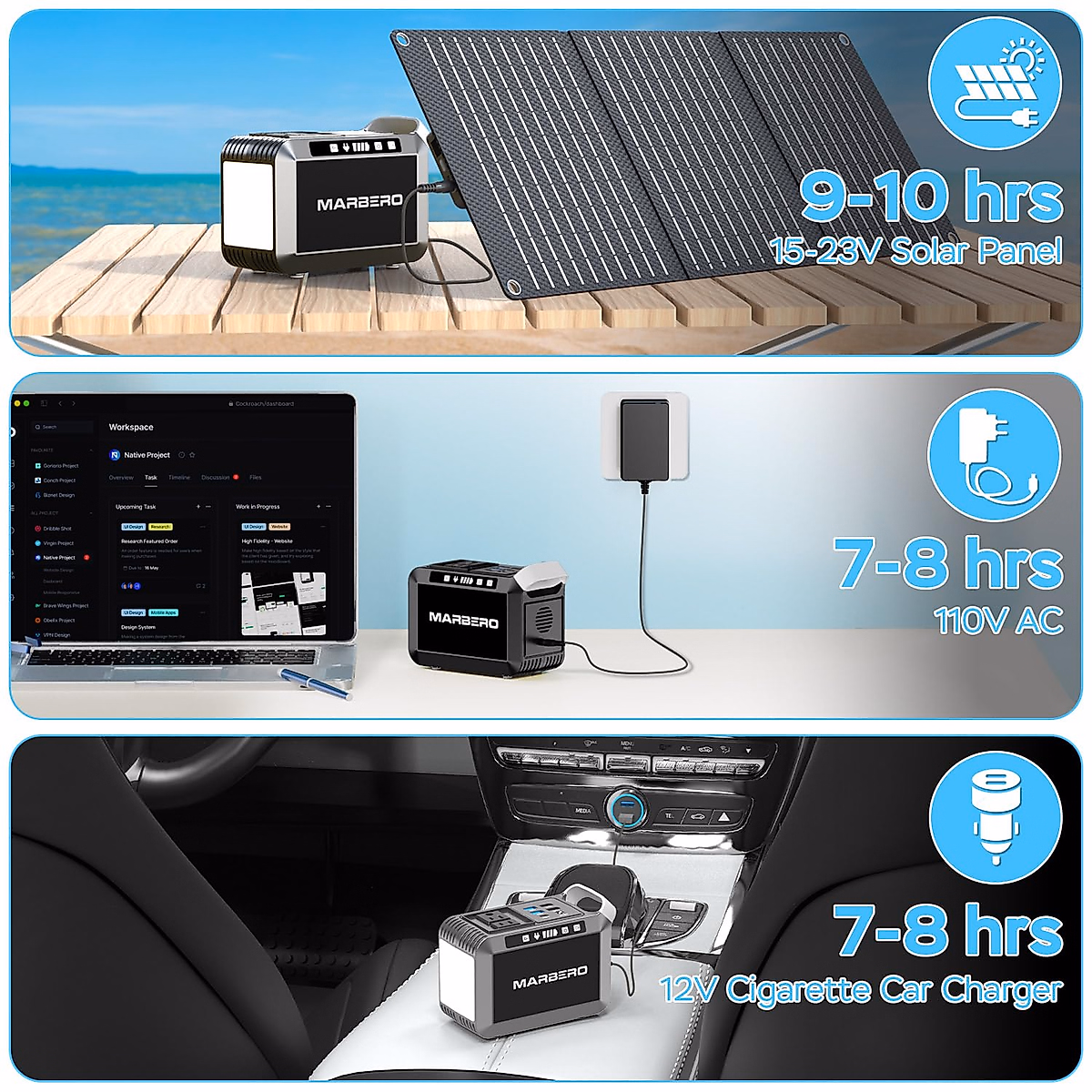 MARBERO Portable Power Station 120W Peak Camping 30000mAh Portable Power Bank with AC Outlet, USB QC3.0, LED Flashlights for CPAP Home Office Camping Emergency Backup