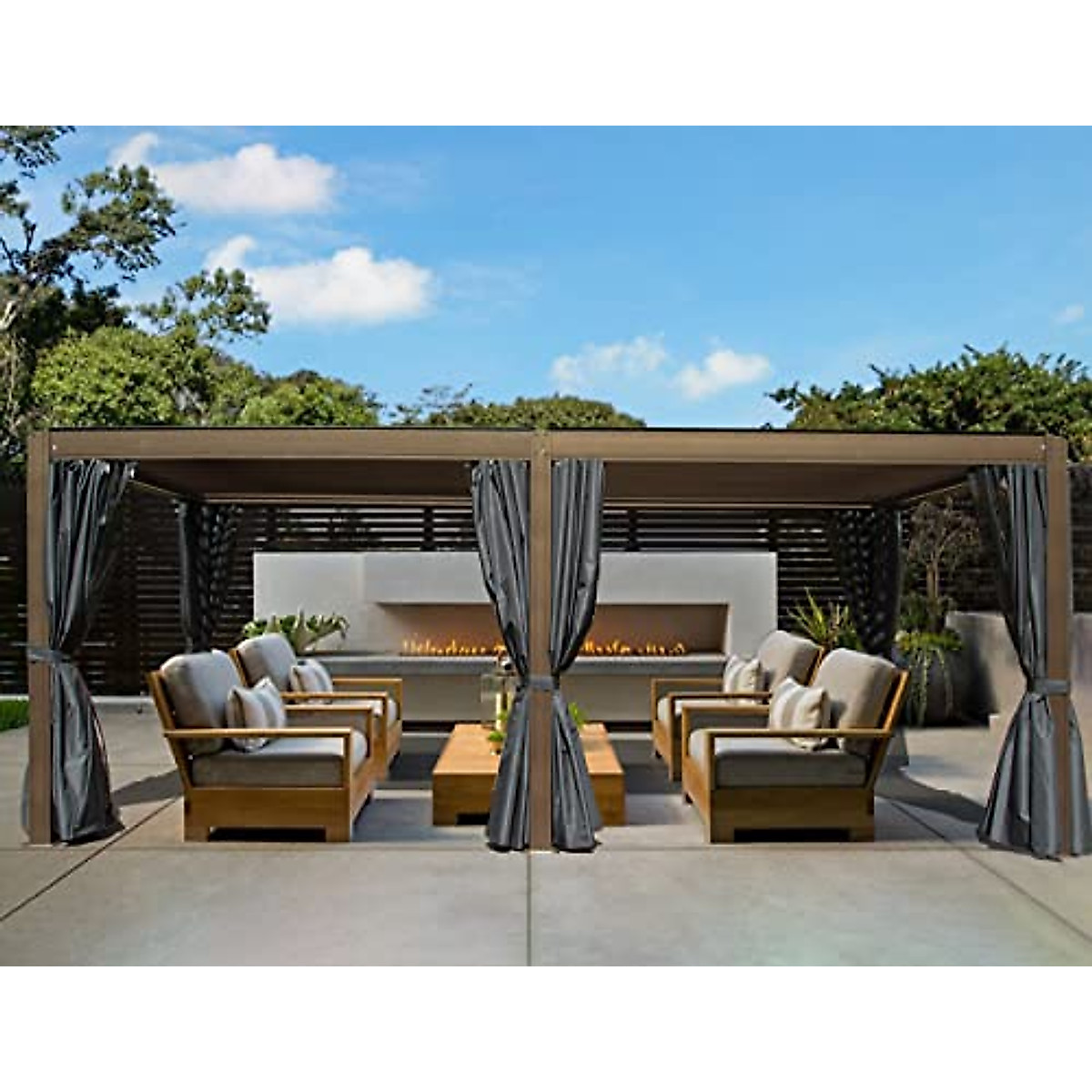 Domi Outdoor Louvered Pergola 12'x20' with Adjustable Aluminum Roof,Grill Gazebo for Patios,Aluminum Frame with Curtains and Mesh for Garden,Patio,Backyard, Dark Brown