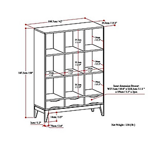 SIMPLIHOME Harper SOLID HARDWOOD 42 Inch Mid Century Modern Cube Storage Bookcase with Drawers in Walnut Brown, For the Living Room, Study Room and Office