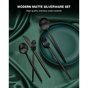 EUIRIO 30-Piece Silverware Set for 6, Stainless Steel Flatware Set Matte Black, Modern Brushed Thick Cutlery Set with Spoons Forks and Knives, Utensil Sets for Home Kitchen Hotel, Dishwasher Safe
