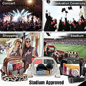 COROMAY Clear Bag Stadium Approved, Clear Crossbody Purse Bag with Adjustable Strap, Leather Clear Stadium Bag for Sports Concerts Events