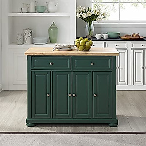 Crosley Furniture Madison Madison Rolling Kitchen Island Cart, Microwave Stand, Coffee Bar, with Shelves and Drawers, Emerald Green