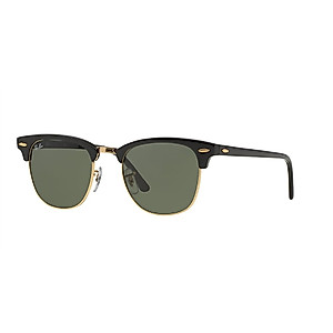 Ray_Ban Clubmaster Sunglasses Black & Gold Frame w/Solid Black G15, 49mm