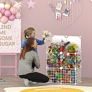 Aougiley Stuffed Animal Storage Box, Square Metal Organizer Holder with Adjustable Cord for Kids, L23.6 * W23.6 * H23.6 inches