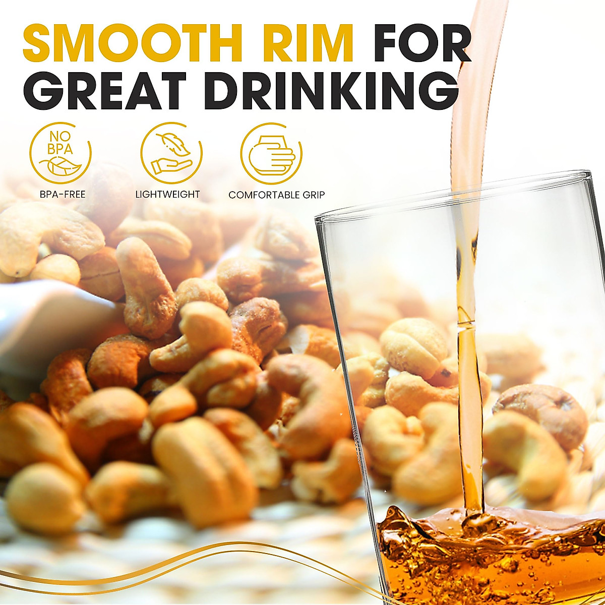 BERKWARE Luxurious Highball Glasses - Elegant Cocktail Glasses & Tom Collins Glasses with Gold Flake Design, 8.5oz (Set of 6)