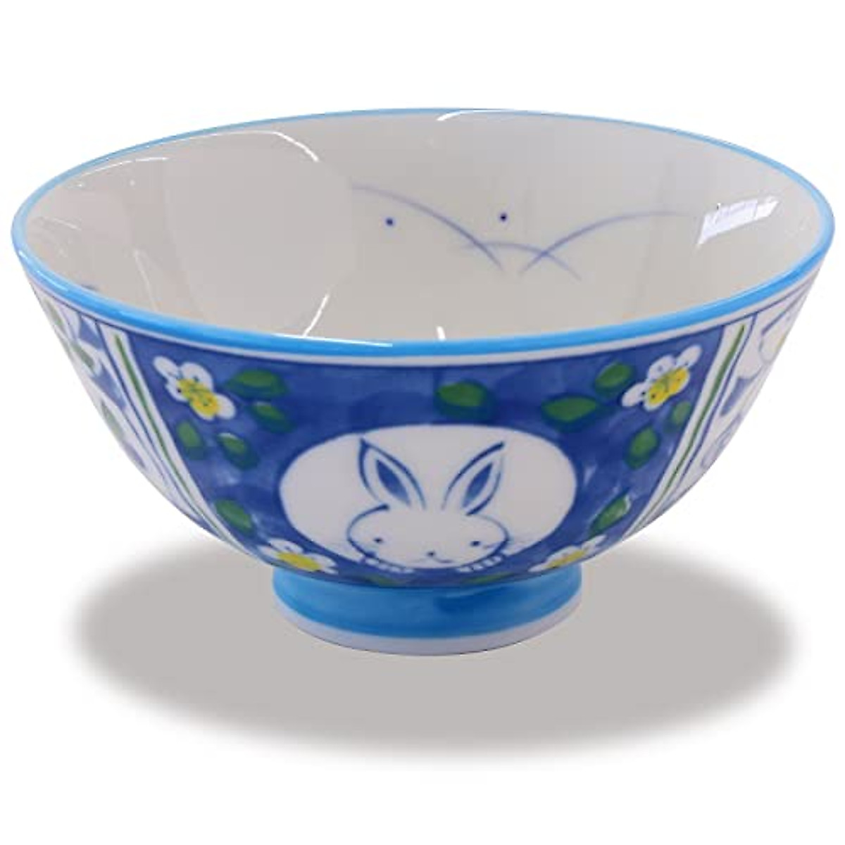 Mino Ware Rice Bowl Set, 4.4 inch, Red Rabbit Design, Blue, Japanese Ceramic Bowls, 5.2 oz, Set of 2