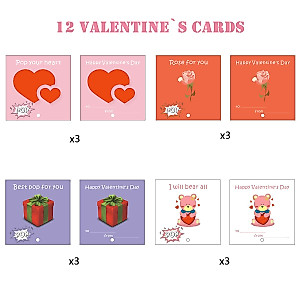 Pinkiwine 12 Pack Colorful Mini Valentines Fidget Sensory Pop Toys with Cards for Kids School Class Classroom Valentines Day Cards Gifts Prizes Party Favors