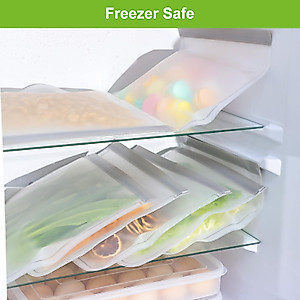 Moretoes 8 Pack Reusable Bags, Reusable Freezer Bags Leakproof Bags Dishwasher Safe for Marinate, Travel, Kitchen Organization (Large, Gray)