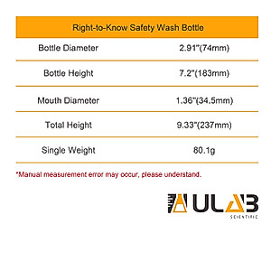 ULAB Scientific Right-to-Know Safety Wash Bottle Set, Acetone, Ethyl Alcohol, Methanol, Isopropanol, Distilled Water, Sodium Hypochloride, Vol.500ml with Draw Tube, UWB1001