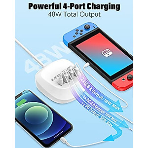 USB C Charger Station,4-Port (1*USB C 30W & 1*QC3.0 & 2*USB-A) USB Charging Station for iPhone 14 Series/13/13 Mini/13pro Max/12/12 Mini/12Pro/12 Pro Max/11/iPad/AirPod,Smart Phone,Multi Devices