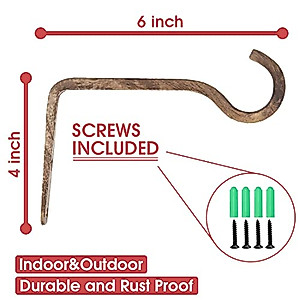 2 Pack 6 Inch Premium Decorative Metal Iron Wall Hook, Rustic Plant Hanger, Indoor Outdoor Gardening Bracket Hook, for Planters, Bird Feeders, Lanterns, Wind Chimes, by RIGHT+LEFT (Coffee)
