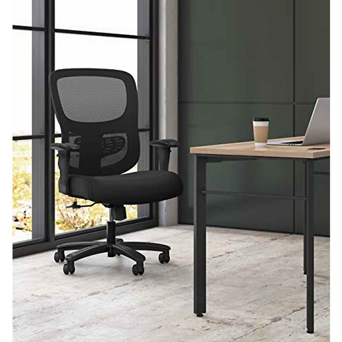 HON Sadie Big and Tall Office Chair Mesh Back Ergonomic Computer Desk Chair Heavy Duty 400 lb Max - Adjustable Arms, Lumbar Support, Comfortable Seat Cushion, 360 Swivel Rolling Wheels - Black