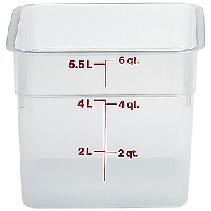 Cambro 6SFSPP190 Square Storage Container 6 Qt., Case of 6