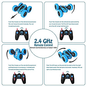 2-in-1 Remote Control Car, Rechargeable Remote Control Crawler for Kids Age 3 Years and up, Changeable Wheels, Double-Side 360° Flips, LED Headlights, Fast Stunt Toy Race Cars for Toddlers-Blue