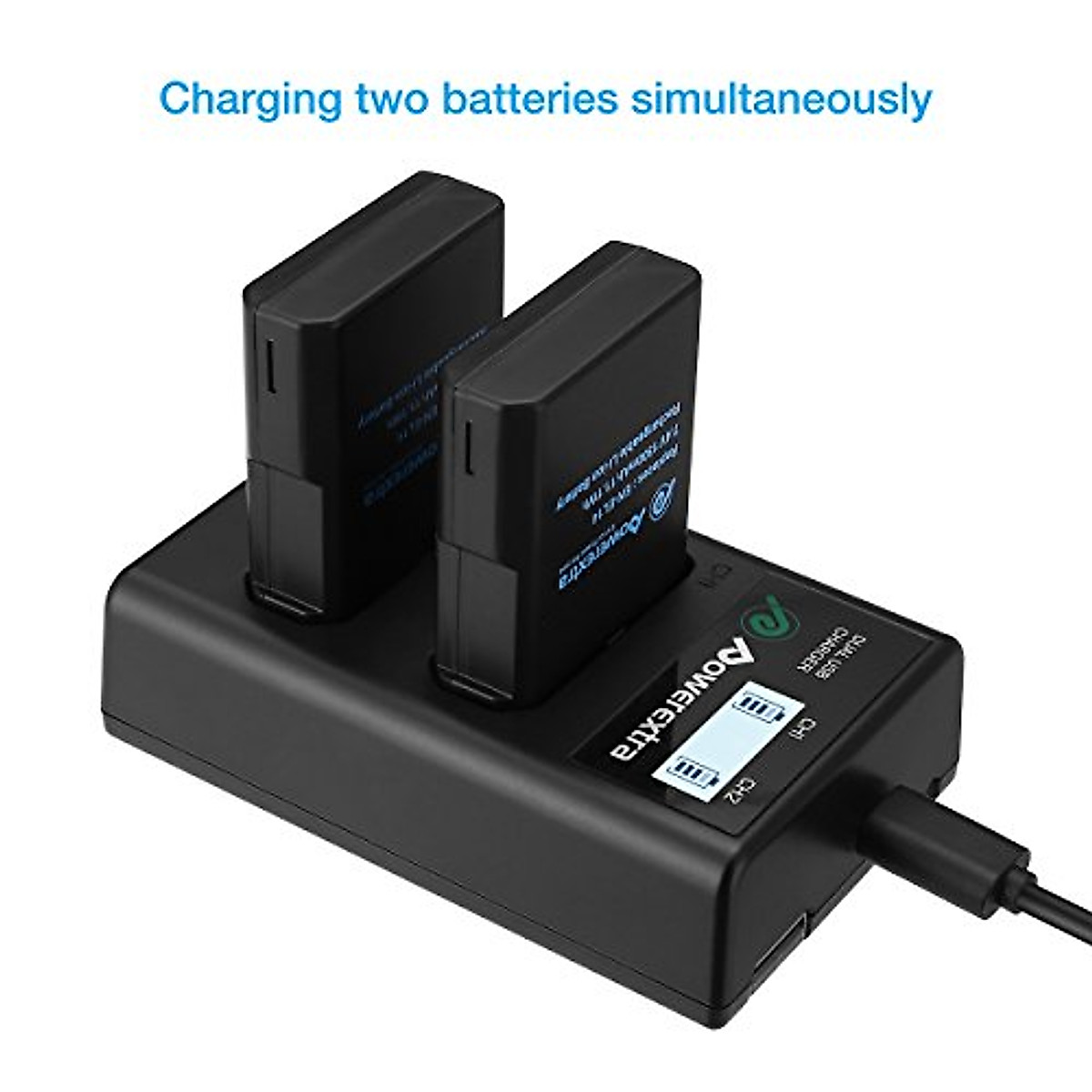 Powerextra 2 x EN-EL14 EN-EL14a Battery & Dual LCD Charger Compatible with Nikon D3100 D3200 D3300 D3400 D3500 D5100 D5200 D5300 D5500 D5600 DF Coolpix P7000 P7100 P7700 P7800 Cameras