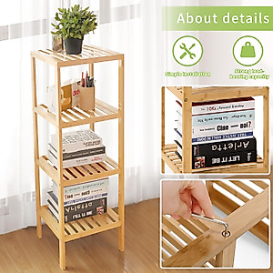OUTREE 4-Tier Bamboo Shelf, Bamboo Bookshelf, Freestanding Storage Stand, Bathroom Storage Organizer for Living Room, Bedroom, Office, Bathroom, Study Room, Easy Assembly