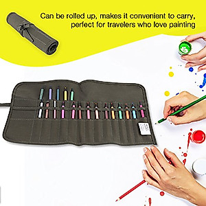 Canvas Brush Roll-Up Bag 30 Slots Paint Brushes Case Artist Paint Brush Holder Organizers, 12 x 19 Inches Paint Brush Storage Canvas Pouch for Acrylic Draw Pen Watercolor Oil Brushes Case, Black
